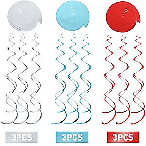 30 Pieces Nurse Party Decoration, Red and Blue Nurse Graduation Foil Ceiling Hanging Swirl Streamers for Medical RN Themed Party Nursing School Party Supplies