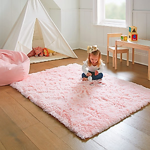Ophanie Light Pink Area Rugs for Bedroom Girls, 4x6 Kids Fluffy Fuzzy Furry Shag Carpet, Plush Soft Cute Baby Shaggy Bedside Indoor Floor Rug for Teen Dorm Home Decor Aesthetic, Nursery