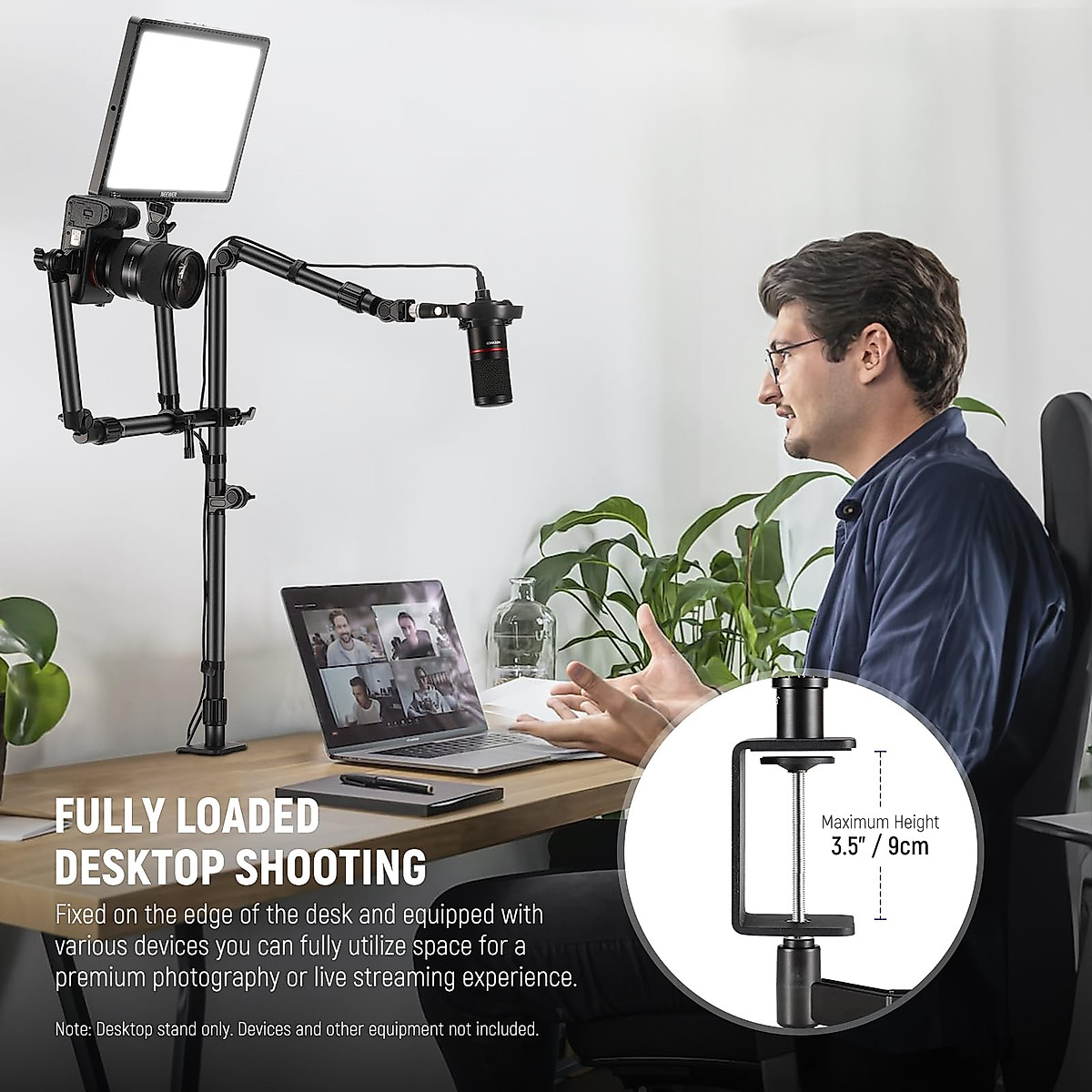 NEEWER Overhead Camera Desk Mount Rig Stand with 2 Boom Arms for Photography Devices: Video Light Ring Light Phone Mount Webcam Mic Compact DSLR for Home Office Studio Live Streaming Broadcast, ST008