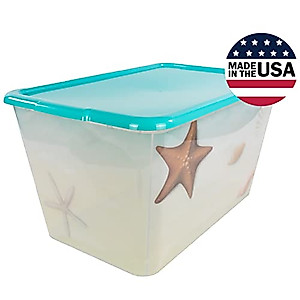 SIMPLYKLEEN 14.5-gal. Reusable Stacking Plastic Storage Containers with Lids, Seaside Beach (Pack of 4) Made in the USA
