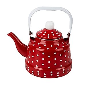 DOITOOL Tea Kettle Tea Kettle Tea Kettle Red and White Kettle Enamel Tea Kettle Creative Stove Teapot for Home (1. 1L) Enamel Pot Insulated Water Bottle Glass Water Bottles