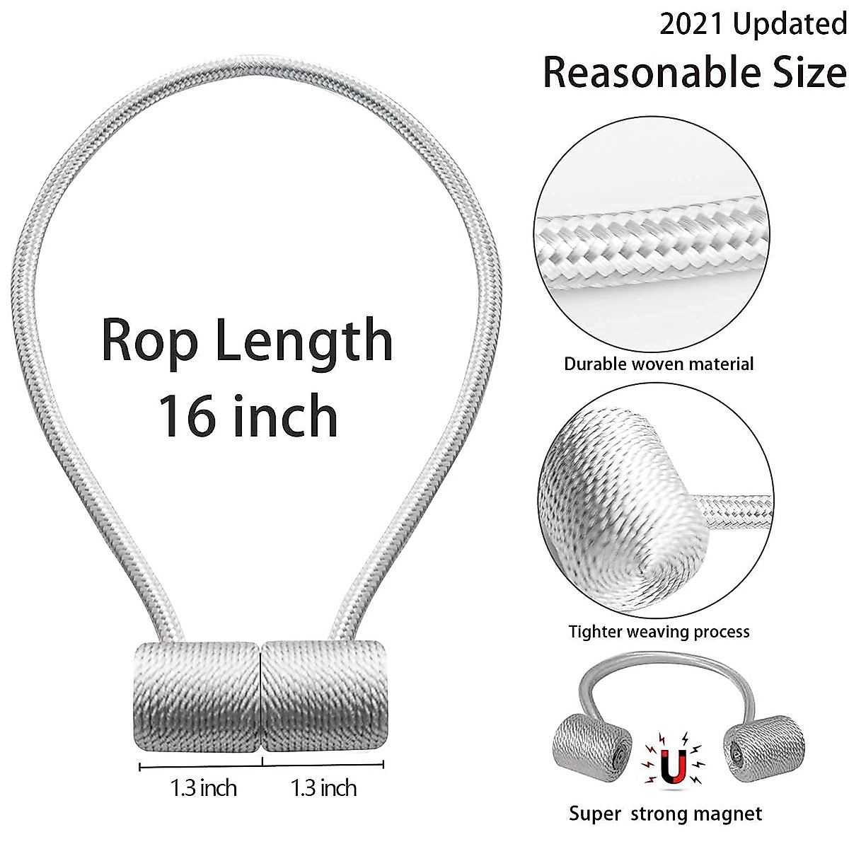 XDerlin 2 Pack Window Curtain Holdbacks Magnetic Curtain Tiebacks, Upgraded 16 Inch Home Office Decorative Twist Tie Backs for Blackout Sheer Window Treatment, Grey