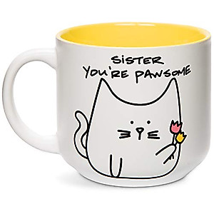 Pavilion Gift Company Blobby Cat, Funny Cat Sister You're Pawsome Mug, 18 oz, Yellow