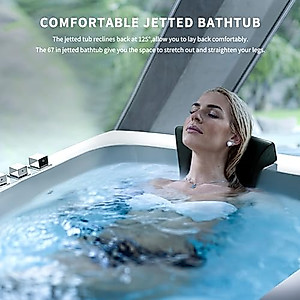 Empava 67 in. Acrylic Alcove Whirlpool Bathtub - Hydromassage Rectangular Jetted Soaking Tub with Center Drain - Waterfall Faucet