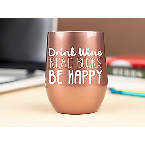 KLUBI Book Lovers Gifts Women - 12 oz Wine Tumbler or Mug - Idea for Book Club, Librarians, Bulk Readers, Literary, Glass, Bookworm, Reading