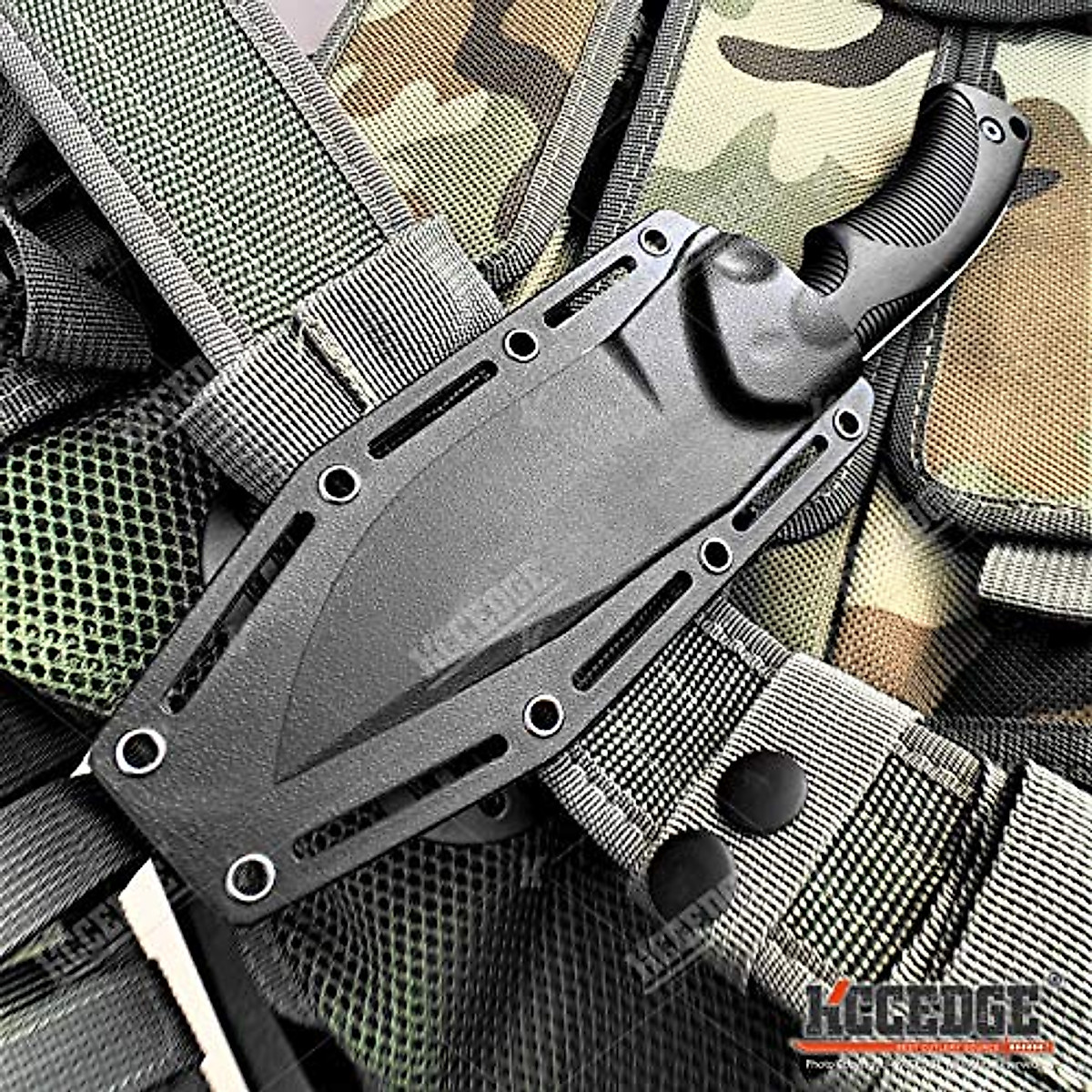 KCCEDGE Tactical Knife Hunting Knife Survival Knife 9" Full Tang Fixed Blade Knives Camping Accessories Camping Gear Survival Kit Survival Gear and Equipment Tactical Gear 80213 (Black)