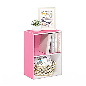 Furinno Luder Bookcase / Book / Storage, 2-Tier, Pink/White