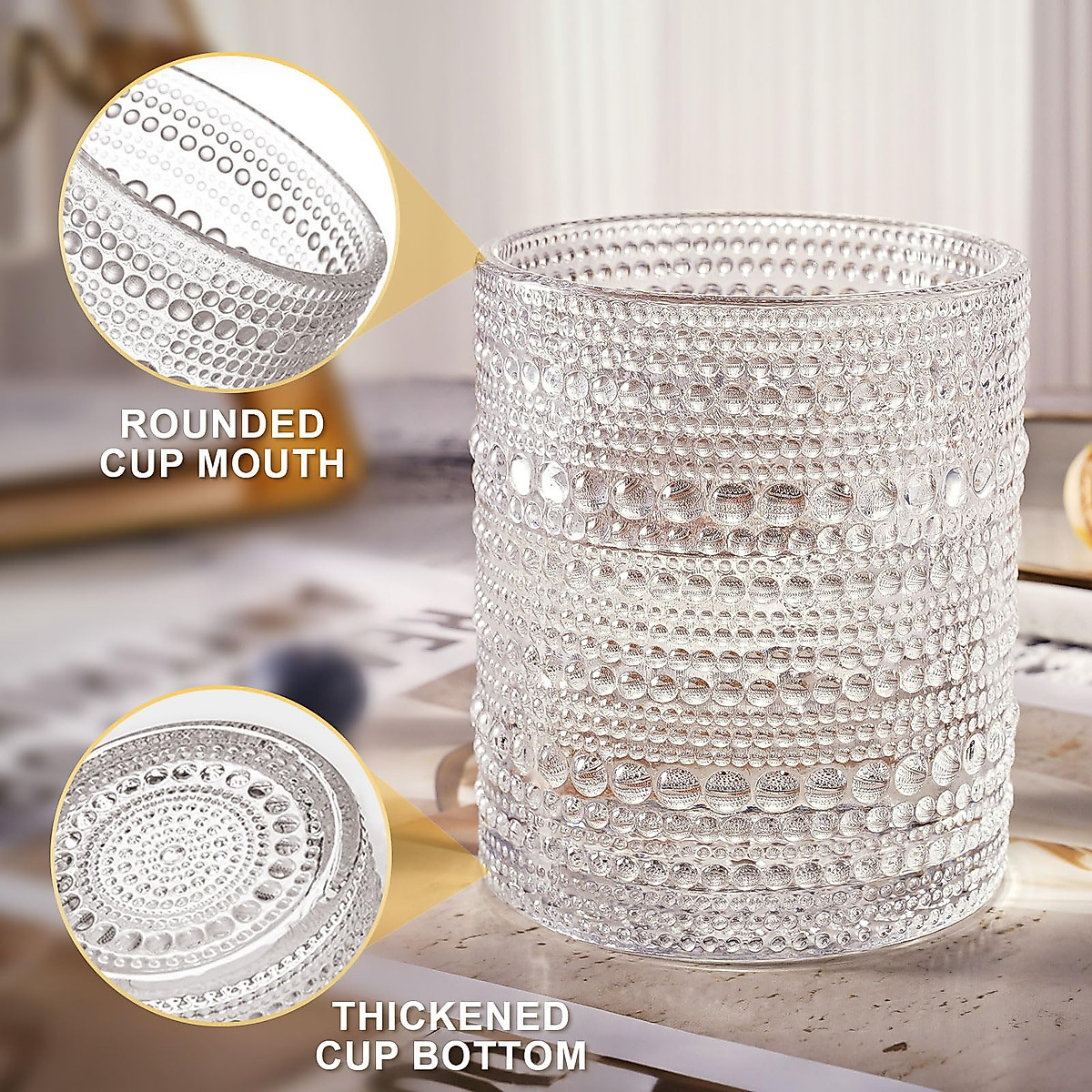 OPAYLY hobnail Drinking Glasses Old Fashion Glass 10oZ rocks glasses Set of 6 glasses Water Juice Cocktail Vintage Glassware Set Gift for Men Women…