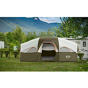CAMPROS CP Tent 8 Person Camping Tents, Weather Resistant Family Tent, 5 Large Mesh Windows, Double Layer, Divided Curtain for Separated Room, Portable with Carry Bag - Olive