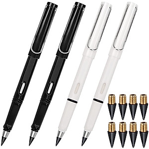 BFANGZ Everlasting Pencils,Inkless pen,lapiz infinito,No Sharpen 0.7mm, 4Pcs Pencils With 8Pcs Replaceable Pencil Leads,1Pcs Transparent storage box,4 Pcs erasers (built-in pencil)