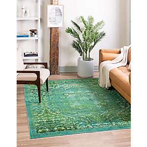 Unique Loom Renaissance Collection Area Rug - Roma (7' 3" Square, Spring Green/ Light Blue)