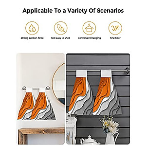 Hanging Tie Towel for Kitchen Bathroom, 2 Pack Orange Grey Gradient Geometric Durable Absorbent Hand Towels Hangable Washing Cloths Home Cleaning Decor Modern Abstract Ripple Art