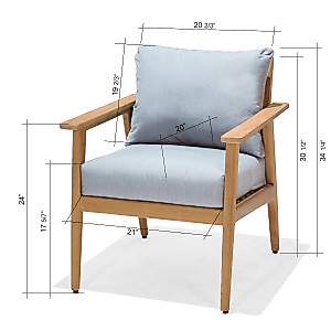 Brampton Grenoble Outdoor Armchair | Made of Durable Teak Wood with Cushions | Perfect for Patio and Backyards, Light Brown