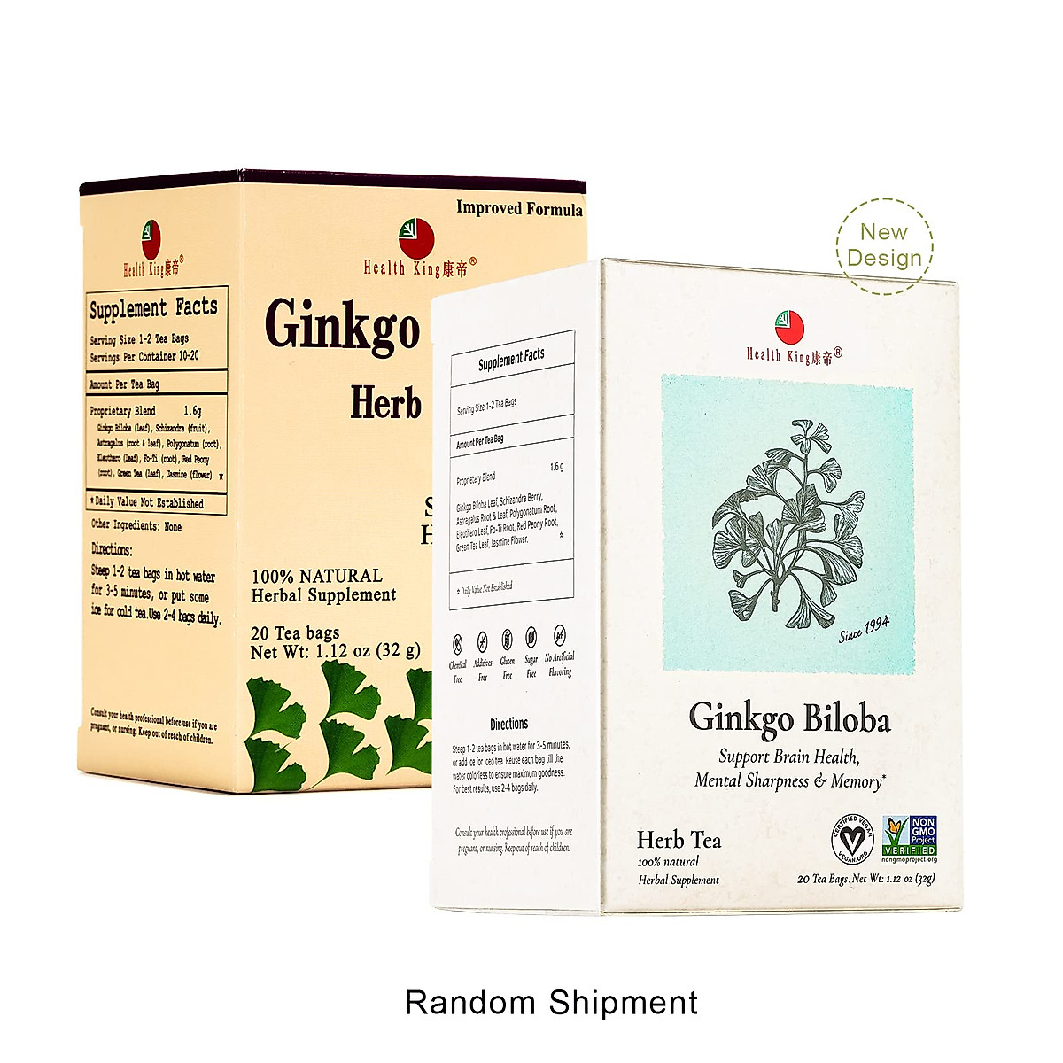 Health King Ginkgo Biloba Herb Tea, Teabags, 20 Count Box
