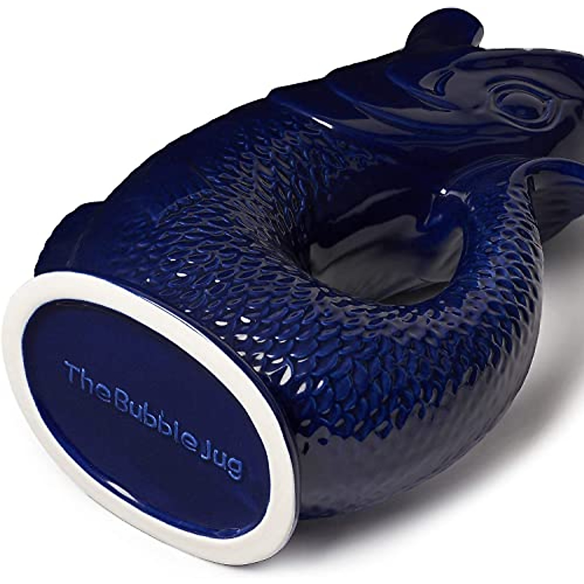 The Bubble Jug® Dark Cobalt Blue 50 fl oz 1.5L Litre Extra Large Glug Gurgle Pitcher Jug - Fish Shaped Jug - Decorative Ceramic Glugging Cocktail, Water and Gin Jug and Gurgling Carafe Pot