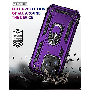 ADDIT iPhone 14 Pro Max Military Grade Case, 15ft Drop Tested, Magnetic Car Mount Ring Holder Stand - Purple
