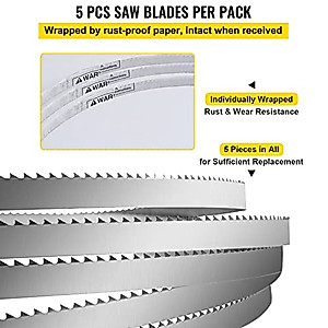 VEVOR Band Saw Blade, 65x0.6x0.02 inch, 5 PCS/Pack Meat Bandsaw Blades for Replacement, 65Mn Carbon Steel Blade, 3 TPI Meat Cutting Blade Wrapped by Rust-Proof Paper, for Commercial Bone Saw Machines