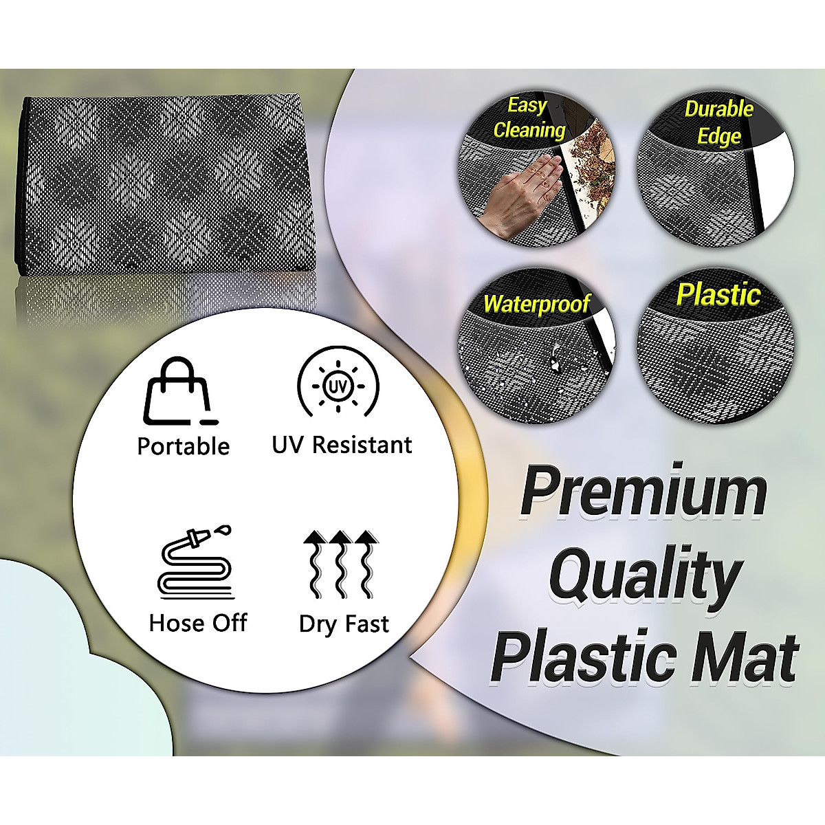 ARSUK Outdoor Plastic Rug for Patio Clearance 59"x39", Beach Picnic Blanket, Reversible Floor Mat for Garden, Camping Carpet, RV Porch, Deck, Backyard, Balcony, Lightweight Foldable