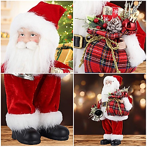 AGM 12" Santa Claus Christmas Figurine Figure Decoration with Gifts Bag and 2 Bells for Holiday Party Home Decoration