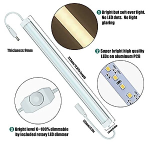DURPAR Under Cabinet LED Lighting Kit Plug in, 6 pcs 12 Inches Cabinet Light Strips, Super Bright, for Kitchen Cabinets Counter, Closet, Shelf Lights, Warm White (6 Bars Kit)
