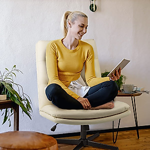 PU-Padded High-Back Armless Office Desk Chair - Modern Swivel Vanity Chair with Rocking Design, Wide Seat & No Wheels for Home Office Tasks by