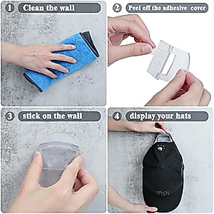 Hat Hooks for Wall Adhesive,Hat Racks for Baseball Caps Standing with 2 Small Hooks, Hat Rack Display Hat Holder Cap Hangers Organizer for Boys Room (12pack-Clear)