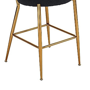RIGHTPARTS Boucle Bar Stools Set of 2, 24 inch Modern Counter Height Bar Stools, Kitchen Island Stool Dining Chairs Tall Barstools with Backrest Fabric Upholstered Padded Metal Legs (2, Black 01)