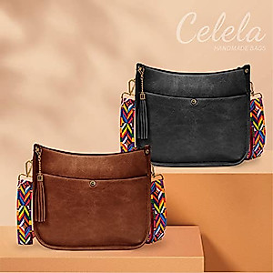 CELELA Crossbody Bags for Women Vegan Leather Shoulder Bucket Cross-body Purse with Guitar Strap Replacement Tassel(Bown)