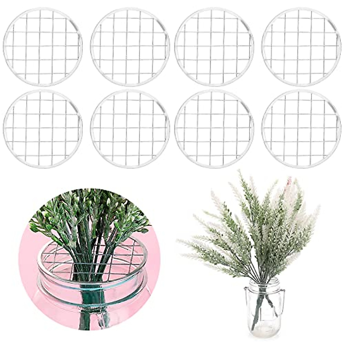 ASTER 8 Pieces Mason Jar Flower Insert Lid for Wide Mouth Canning Jars Flower Lid Insert with Square Grids for Fixing Plants Flower Arrangement, Vase Decoration Accessories