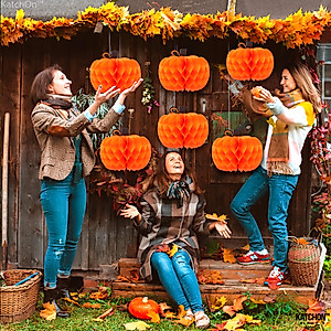 KatchOn, Pumpkin Table Centerpieces - Big 10 Inch, Pack of 6 | Honeycomb Paper Pumpkins for Thanksgiving Decorations for Table | Paper Pumpkins Party Decorations | Thanksgiving Decorations Indoor