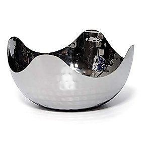 Bezrat Hammered Stainless Steel Serving Bowl –Multipurpose Decorative Metal Wave Bowl (6" x 6")
