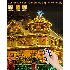 Ollny String Lights 600LED 197FT, Warm White Fairy Lights IP67 Waterproof with Remote 8 Modes Timer Dimmable, Plug in Christmas Lights for Outdoor Indoor House Yard Holiday Decorations