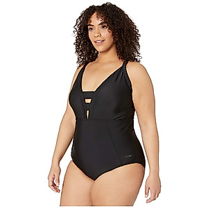 Speedo Plus Size Plunge V-Neck One-Piece Speedo Black 22