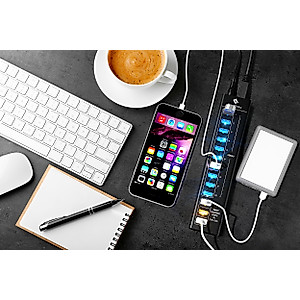 SmartDelux Powered USB Hub - USB 3.0 Ports Hub with 3 Smart Charging Ports, Power Adapter, Long Cord, LEDs (13-Port USB Hub)