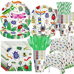 Xenorik Bug Birthday Party Decorations Tableware - Bug Party Supplies, Plate, Cup, Napkin,Tablecloth, Cutlery, Spring Summer Nature Insect Theme Birthday Baby Shower Party Decorations | Serve 24