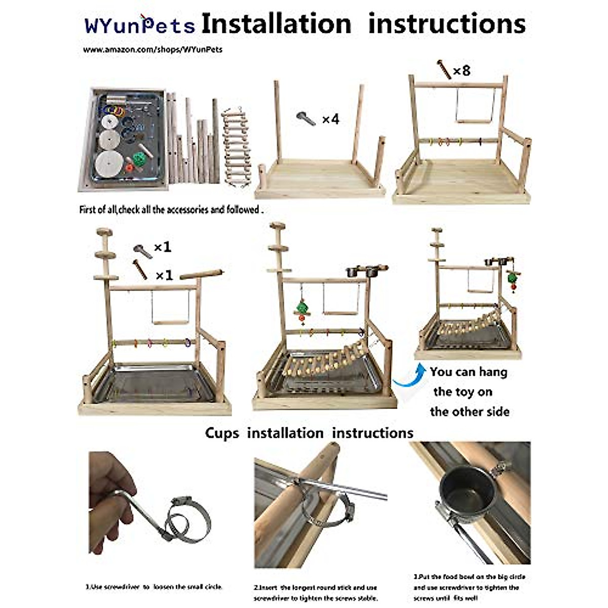 WYunpets Bird Perch Platform Stand Wood Bird Playground for Small Animals Parrot Parakeet Conure Cockatiel Budgie Gerbil Rat Mouse Chinchilla Hamster Cage Accessories Exercise Toys Sector