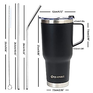 AQUAPHILE 40oz Tumbler with handle, Vacuum Stainless Steel Tumbler with Lid and straws, Reusable Insulated Water Bottle Fits in Cup Holder, Portable Travel Coffee Mug for Hot/Cold Drinks(Black)