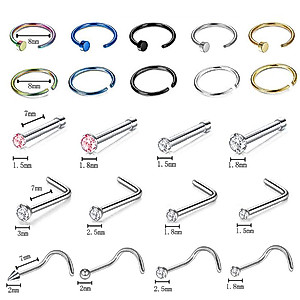 Jconly 46Pcs Ear Nose Lip Piercing Kit - 20G 18G Professional Colorful for 316L Steel Needles Clamps…