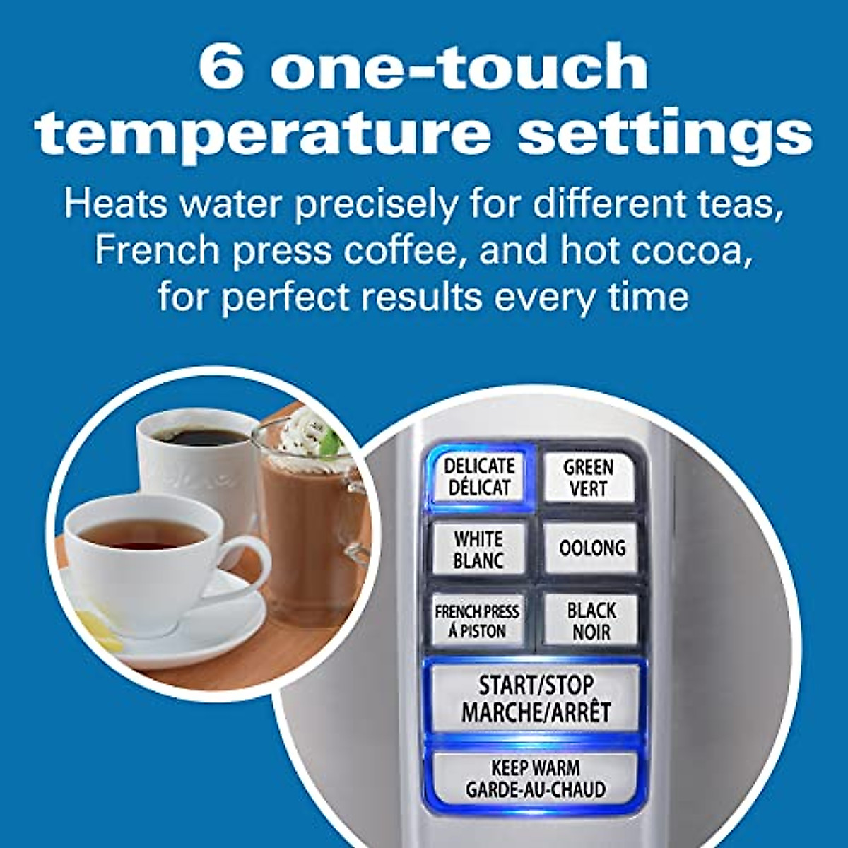 Hamilton Beach 41020R 1.7 Liter Variable Temperature Electric Kettle for Tea and Hot Water, Cordless, Keep Warm, LED Indicator, Auto-Shutoff and Boil-Dry Protection, Stainless Steel