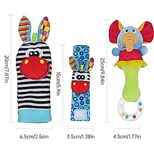 Synchain Soft Baby Rattles Toys, Newborn Wrist Rattles Sock Set-Hand Bracelet Rattle, Feet Socks, Cute Rattle Socks Toys Gift for 0-12 Month Babies.