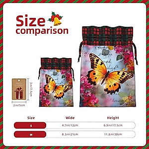 EVANEM Christmas Gift Bags with Drawstring Burlap Gift Bags Butterfly Christmas Linen Bags for Xmas Party Candy Bags with Cards Xmas Reusable Wrapping Bags Christmas Linen Treat Bags for Holiday