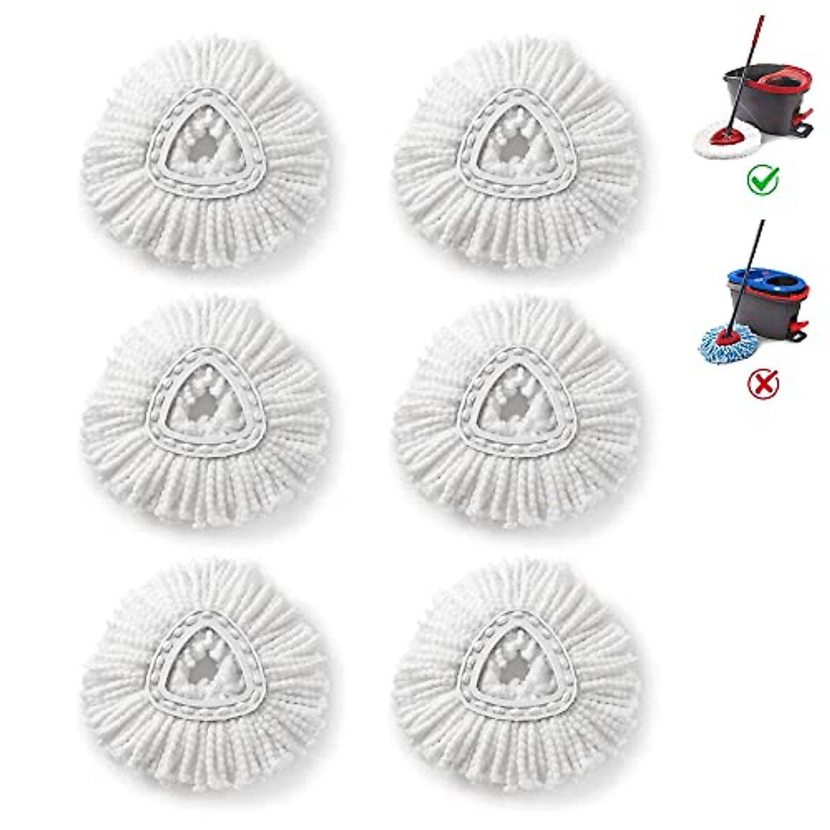 6 Pack Mop Replacement Head Refill for Spin Mop Power Refill Easy Cleaning Microfiber