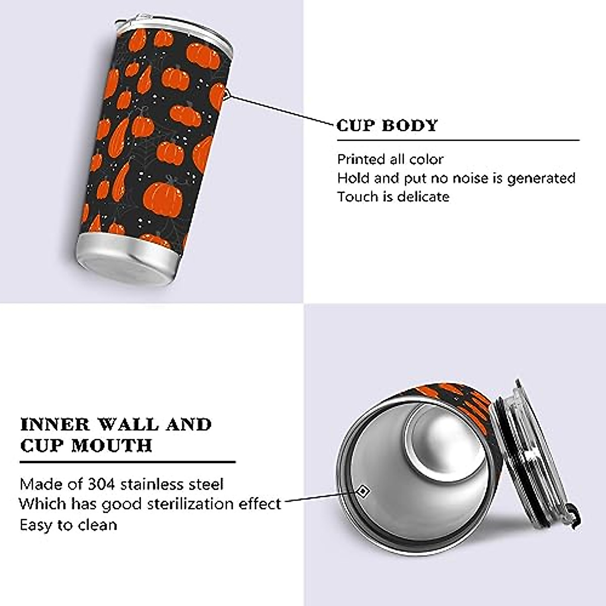 Jihqo Thanksgiving Pumpkin Halloween Design Tumbler with Lid and Straw, Insulated Stainless Steel Tumbler Cup, Double Walled Travel Coffee Mug Thermal Vacuum Cups for Hot & Cold Drinks 12oz