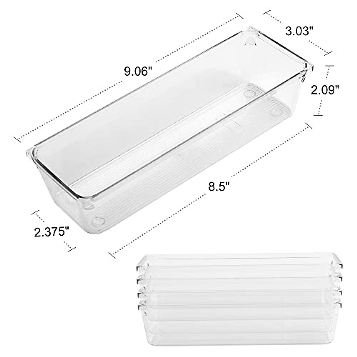 LotFancy Clear Plastic Drawer Organizers, 8 Pack, 9''×3''×2'' Storage Tray for Utensil, Cutlery in Kitchen, Bathroom, Cabinet Drawer, Makeup Vanity Bin Divider