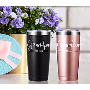 Grandpa Grandma Est 2024 20 OZ Tumbler.Anniversary New Grandpa Grandma Grandparents Grandparents to be Newborn Gifts.Fathers Mothers Grandfathers Grandmothers Day Couples Gifts.(Black&Rose Gold)