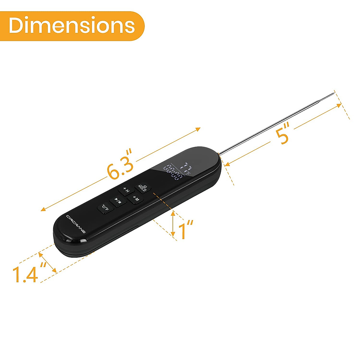 Circrane Digital Instant Read Thermometer, LED Hight Bright Screen with Huge Digits and Alarm, Meat Thermometer for Grilling, Cooking and BBQ, Black