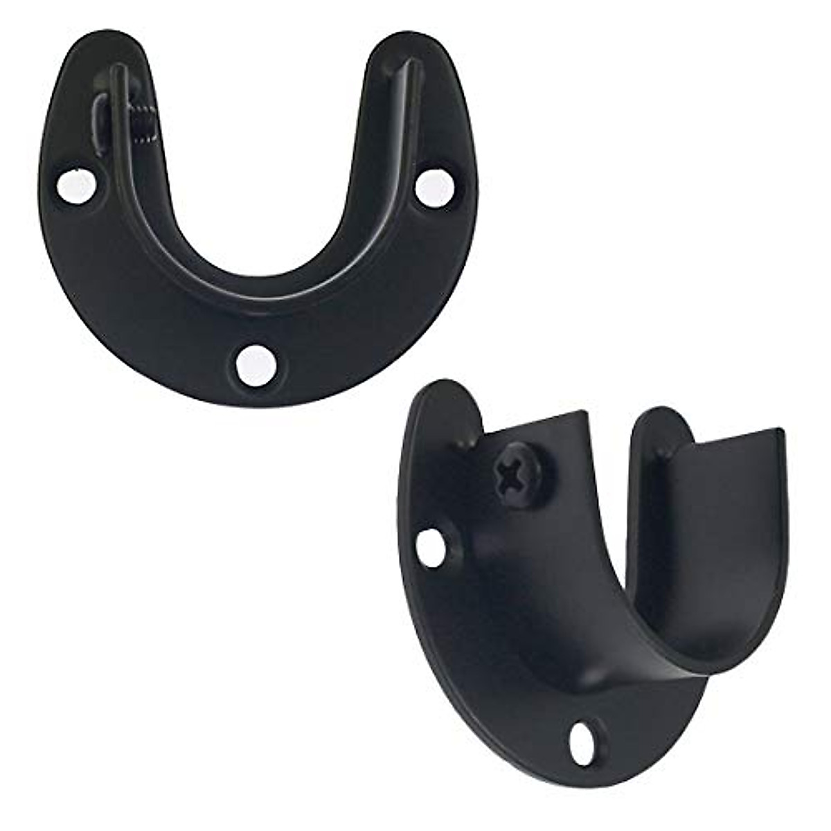 Seimneire 2pcs Heavy Duty Stainless Steel Rod Socket, Wardrobe Bracket Flange Rod Holder Closet Rod End Supports Fit 1-1/3" Diameter, U Shaped - Black