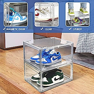DAYOOH Shoe Boxes Clear Plastic Stackable Clear Sneaker Acrylic Sneaker Display Case Magnetic Shoe Organizer Containers with Lids Caja De Zapatos Transparente - 10Pack Size 15