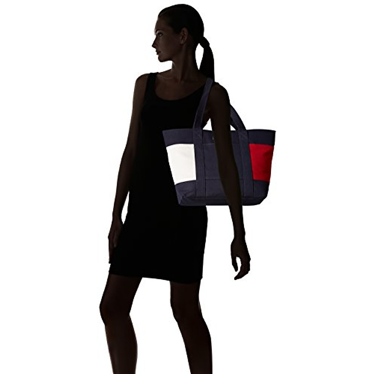 Tommy Hilfiger womens Canvas Tote Shoulder Handbag, Navy, One Size US