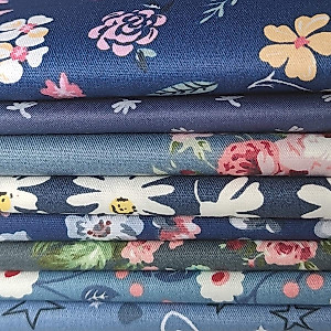 Gnognauq 8pcs Cotton Patchwork Fabric Dark Blue Daisy Pattern Precut Fabric Quarter Bundles for DIY Scrapbook Handmade Sewing, 18 x 22 inches